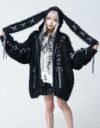 Rabbit Ear Feather Yarn Knit Zip Hoodie - Reflem